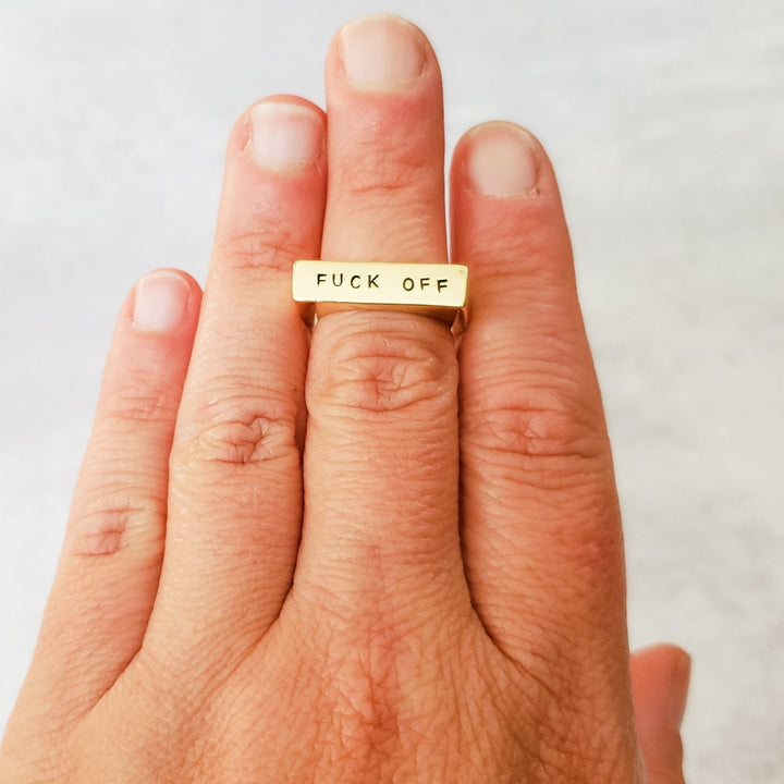 FUUUUUCK Gold Plated Flat Top Ring - Salt and Sparkle