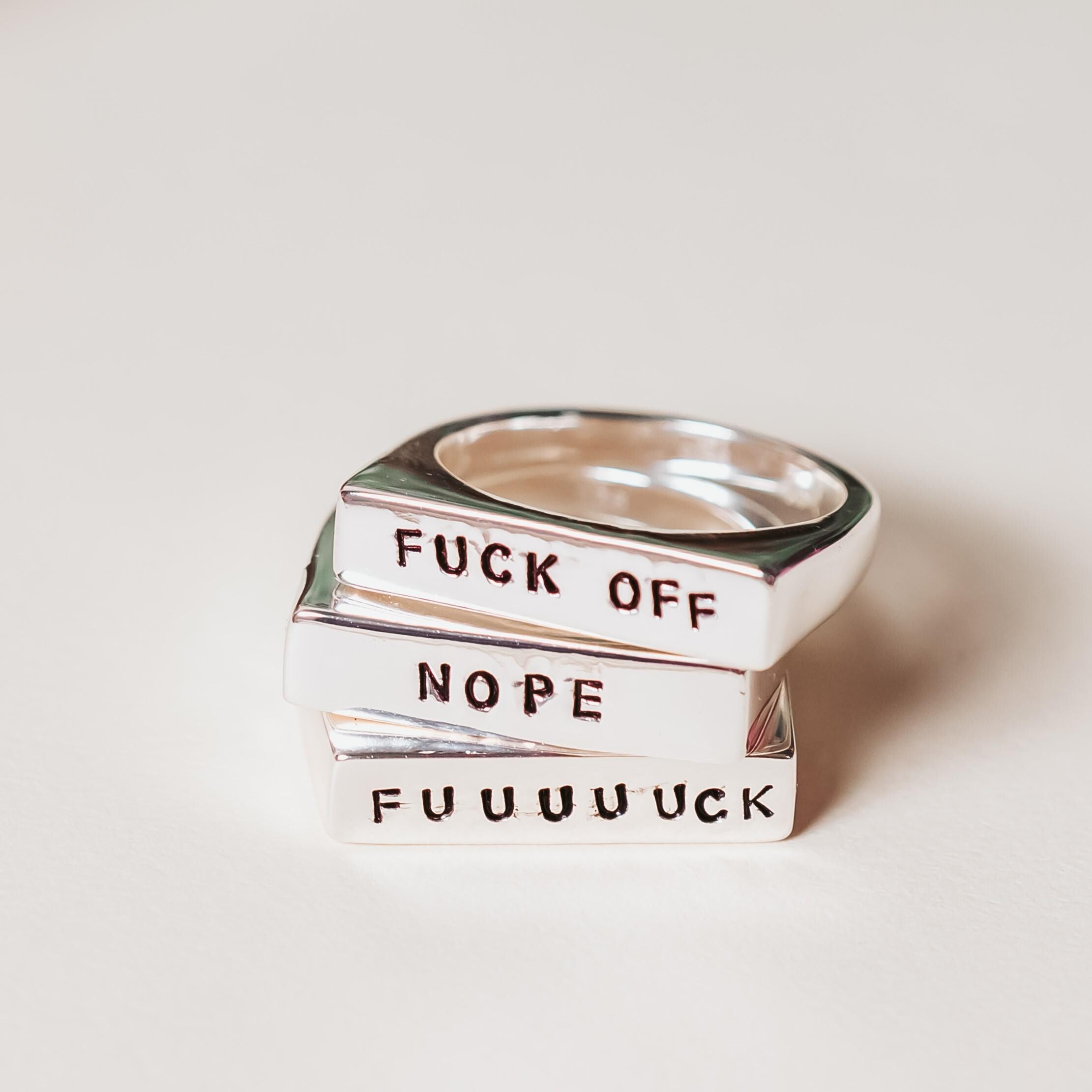 FUUUUUCK Gold Plated Flat Top Ring - Salt and Sparkle