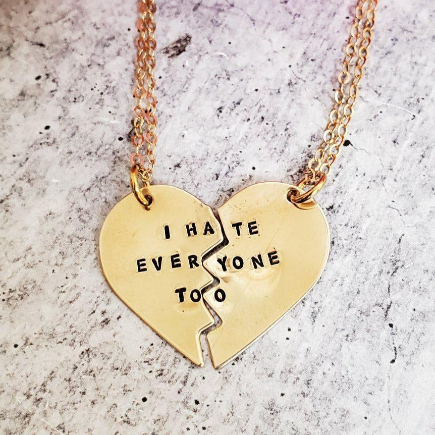 I HATE EVERYONE TOO Broken Heart Friendship Necklaces - Salt and Sparkle
